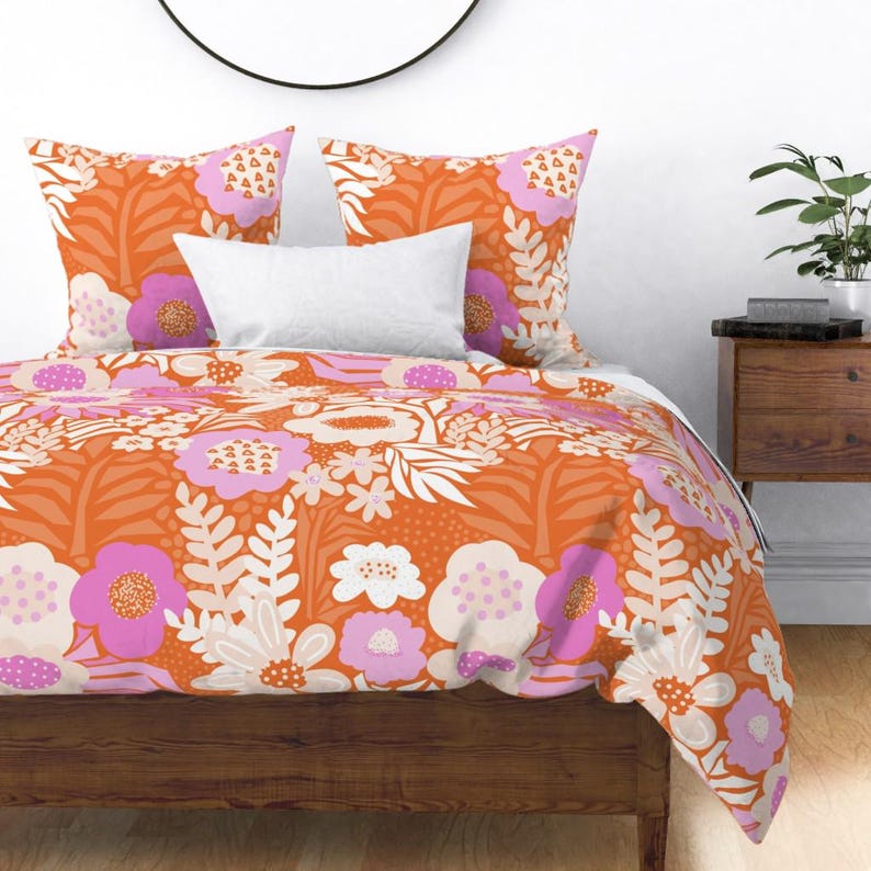 Pink Red Flowers Bedding - Retro Flowers by Sandra_hutter_designs ...