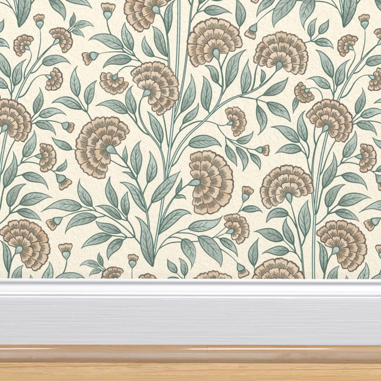 Trailing Floral Non-pasted Wallpaper Neutral Botanical Arts and Crafts ...