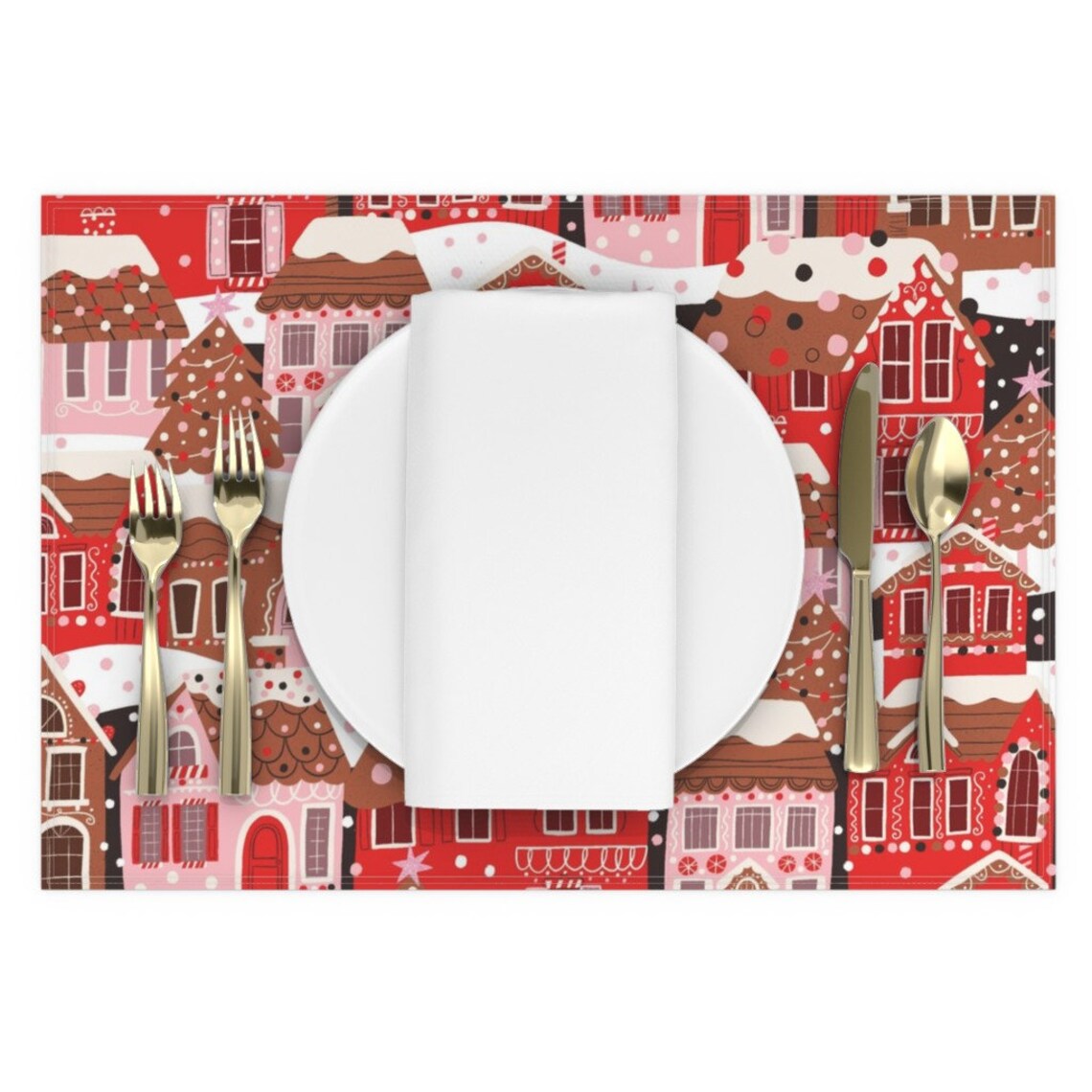Christmas Placemats Set of 2 Gingerbread Village by | Etsy