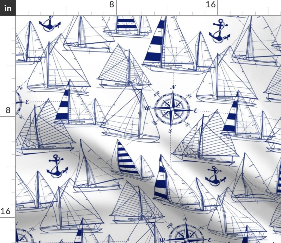 Blue Sailboats Dinner Napkins set of 2 Sailboats Navy on - Etsy