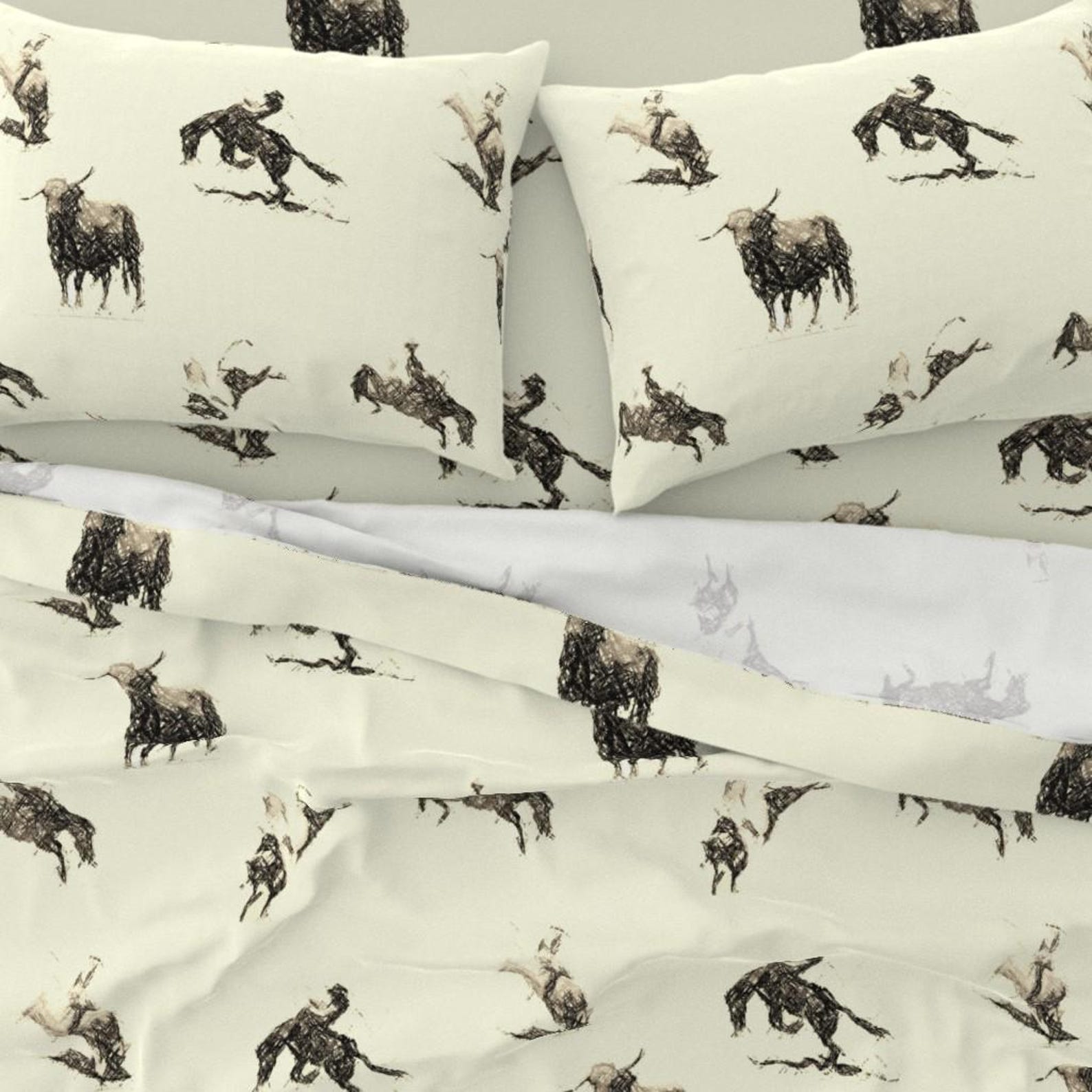 Rodeo Sheets - Ride'm Cowboy Toile by Redmares - Sepia Toned Old West ...