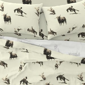 Rodeo Sheets - Ride'm Cowboy Toile by Redmares - Sepia Toned Old West ...