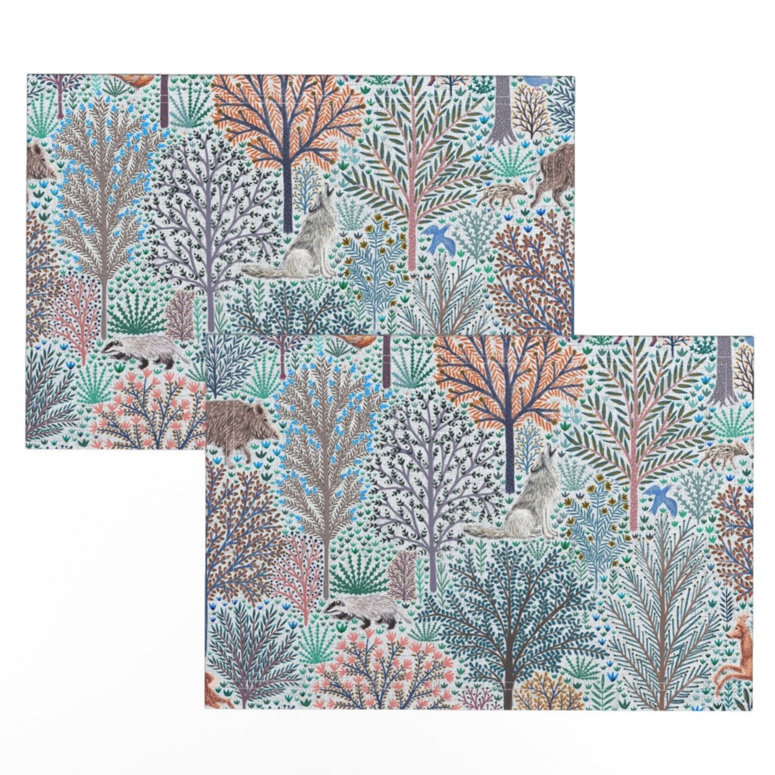 Woodland Placemats set of 2 Forest Animals on Creme White - Etsy