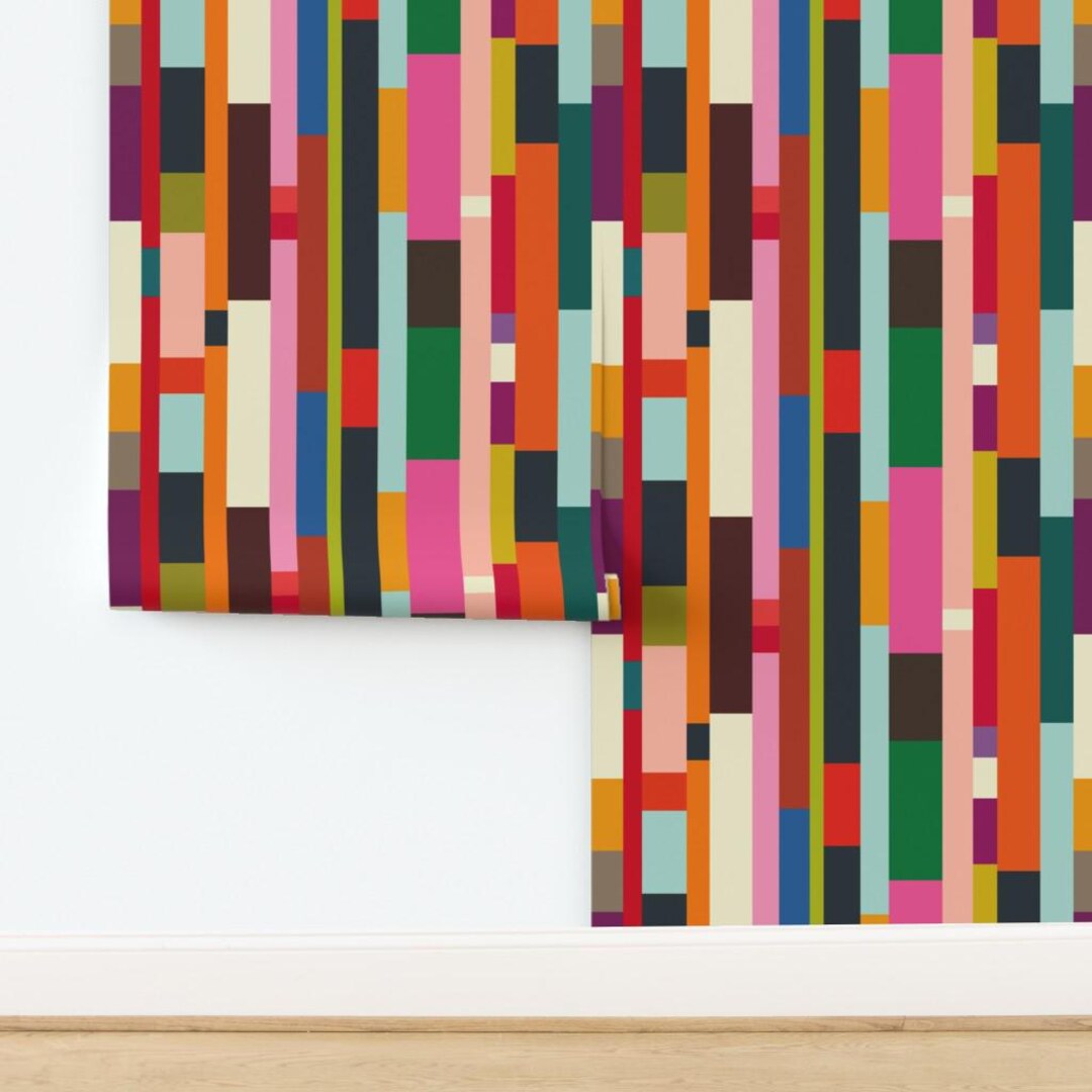Retro Color Blocking Non-pasted Wallpaper Colorful Mod Midcentury ...