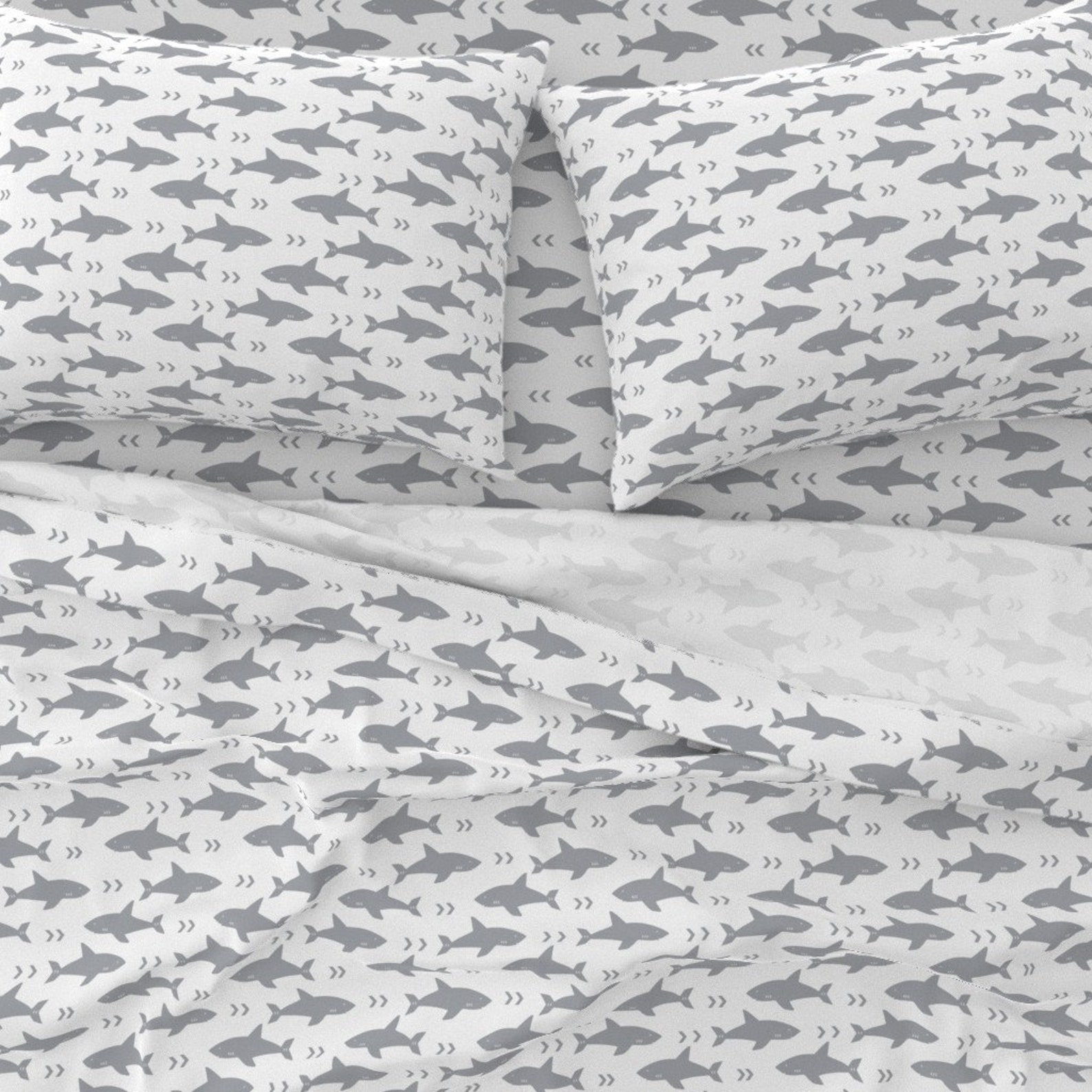 Grey Shark Sheets Shark Fabric by Charlottewinter Nautical - Etsy