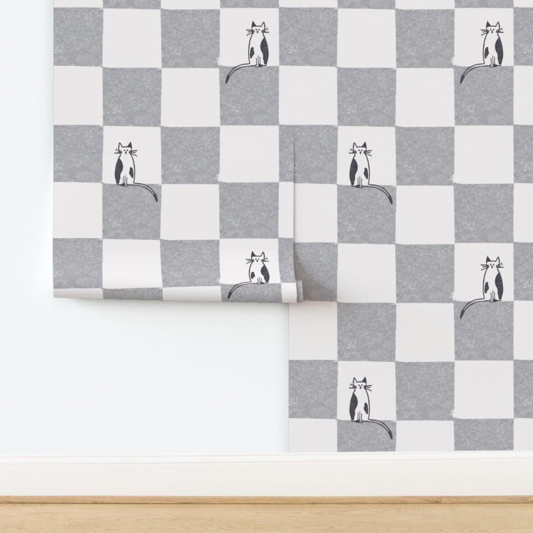 Checkered Cat Non-pasted Wallpaper - Checkerboard Kitty by Marielemoal ...