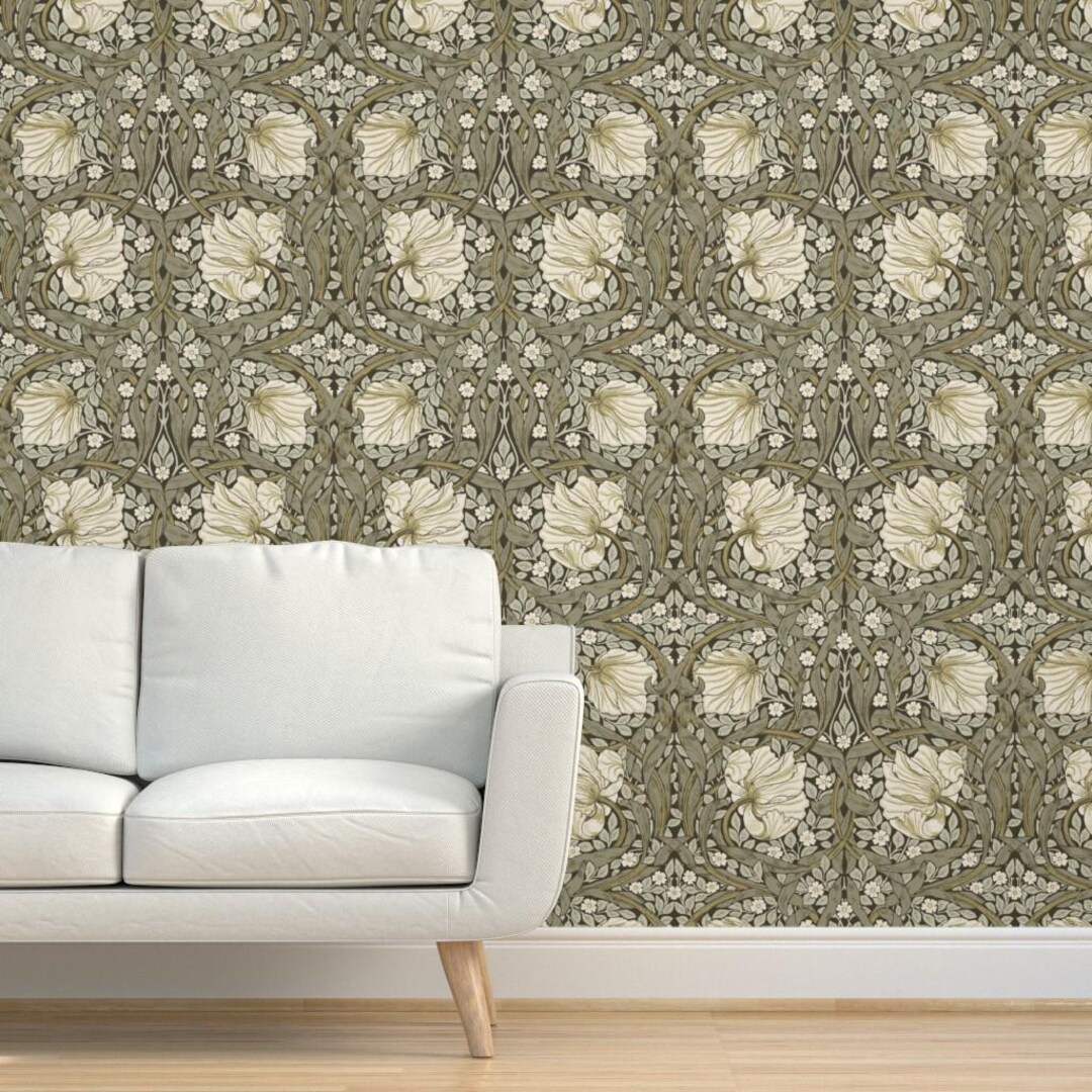 Victorian Textured Grasscloth Wallpaper - Sage Green Beige Cream ...