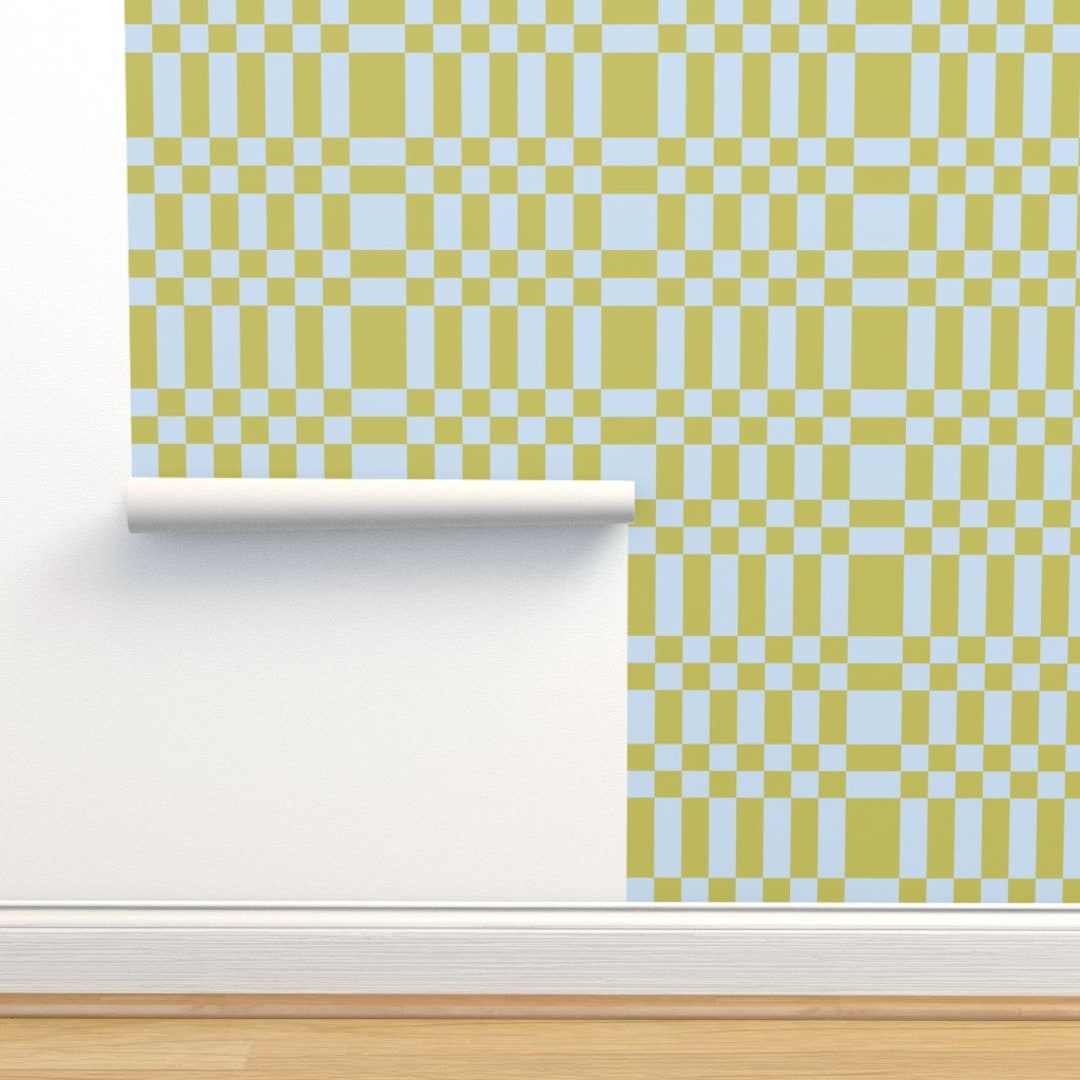 Green Blue Check Non-pasted Wallpaper - Modern 90s Check by ...