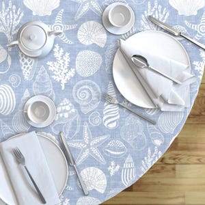 Nautical Seashell Tablecloth - Coastal Treasures by Kimsa - Coral ...