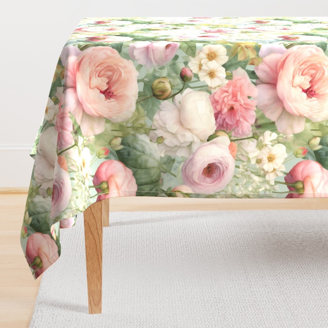 Cottagecore Tablecloth Spring Pink Floral by Maria_marinova Watercolor ...