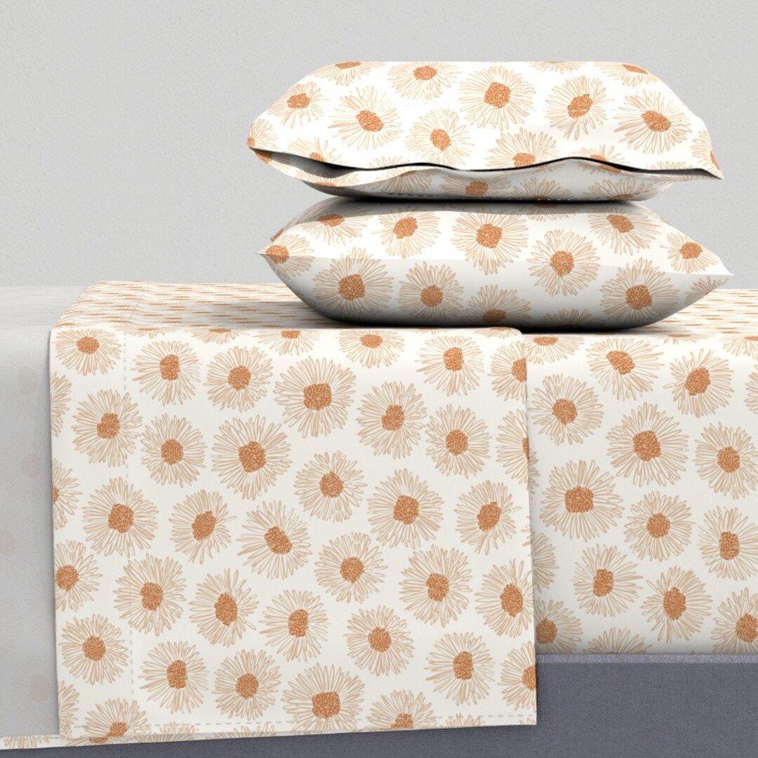 Modern Floral Sheets Boho Daisy by Hufton_studio Neutral Freehand ...