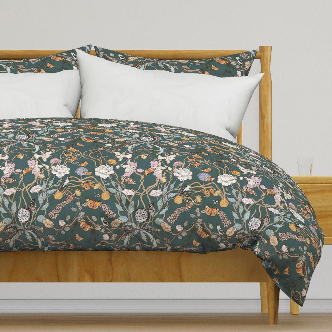 Moody Floral Bedding - Naturalist Lagoon by Shellyturnerdesigns - Dark ...