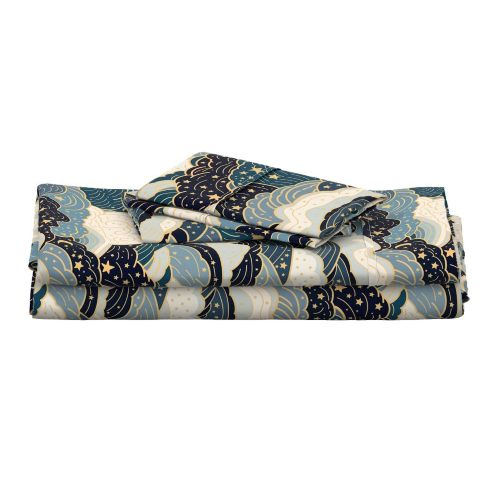 Night Sky Sheets - Clouds and Stars by Misodart - Blue Yellow Sleepy ...