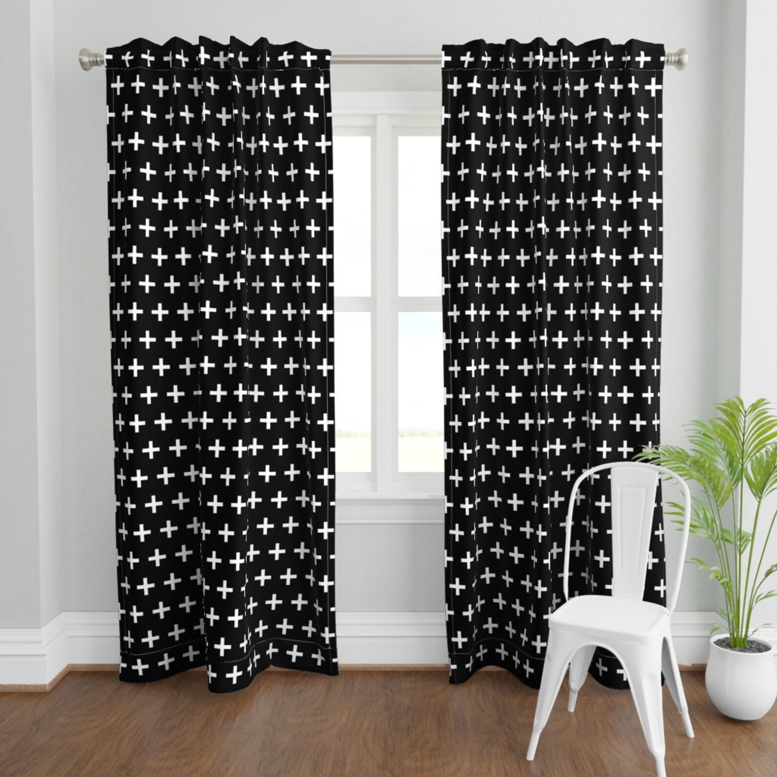 Swiss Cross Curtain Panel Cross Black and White by - Etsy
