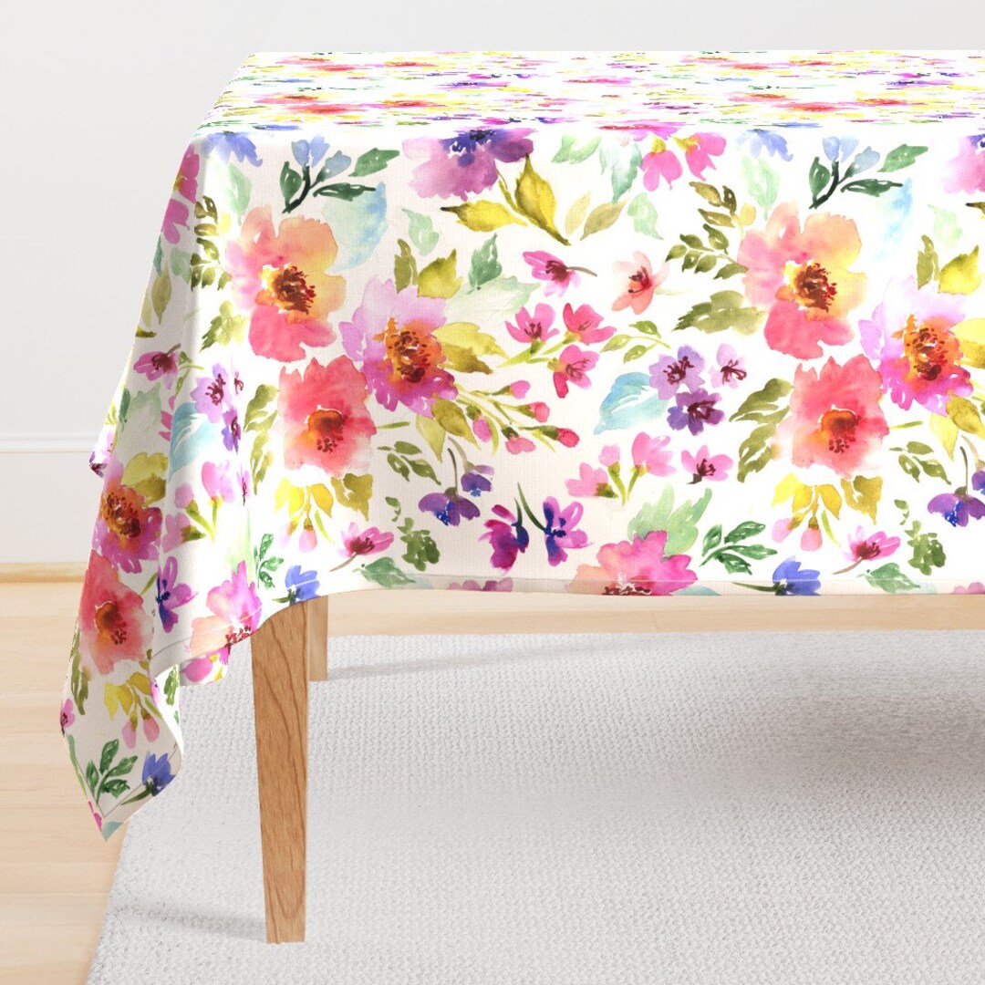 Spring Floral Tablecloth Colorful Flowers by Peagreengirl Watercolor ...