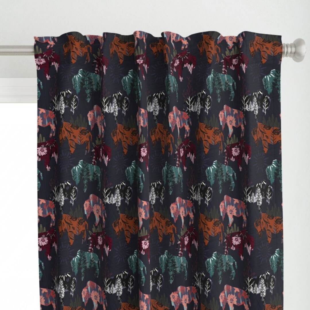Multicolor Curtain Panel Patchwork Bison by Prairie_folk_mama Bison ...