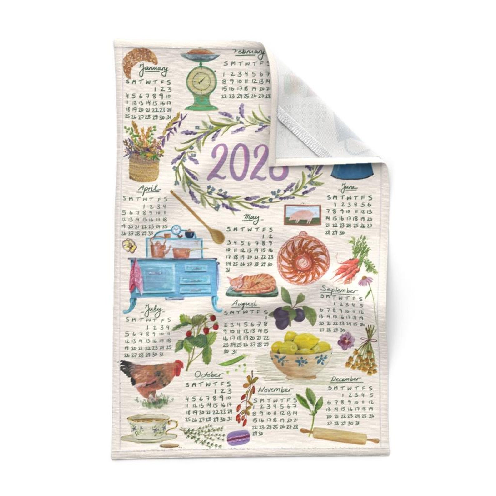2026 Calendar Tea Towel - Country Kitchen by Dasbrooklyn - Country ...