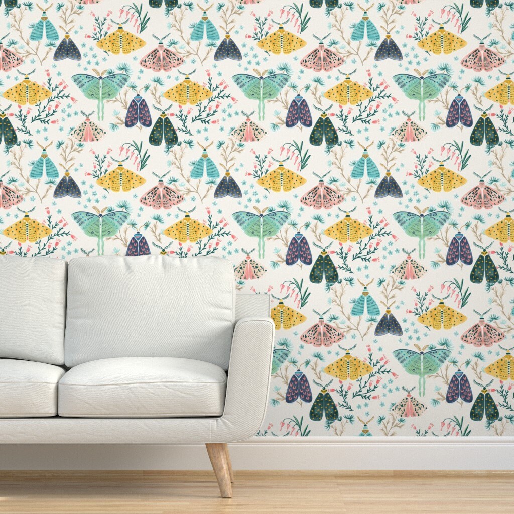 Hand Painted Moths Commercial Grade Wallpaper Moths in - Etsy