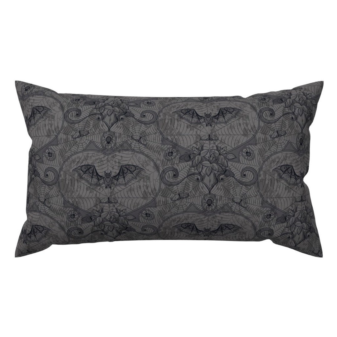 Goth Accent Pillow - Gothic Lace - Bats by Appleyards - Lace Grey ...
