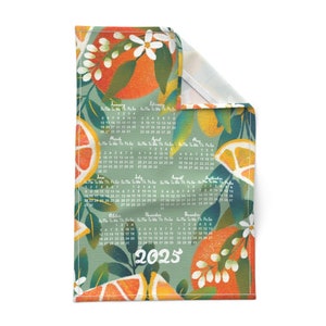 2025 Calendar Tea Towel - Citrus Calendar by Raghda_s - Citrus Sage ...