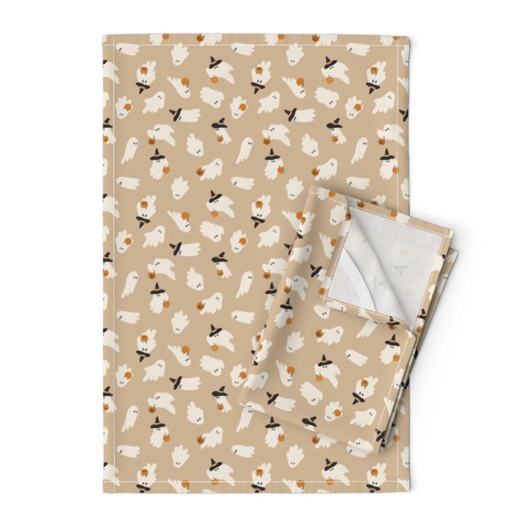 Boho Ghost Tea Towels Set of 2 - Trick or Treat Beige Taupe Halloween ...