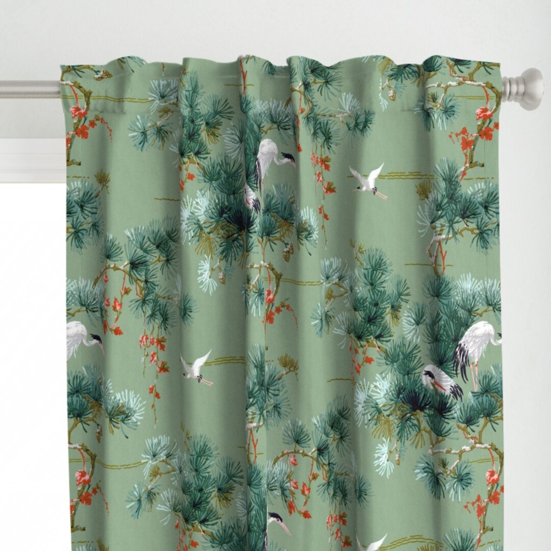 Vintage Cranes Curtain Panel Chinoiserie Crane by Peacoquettedesigns ...