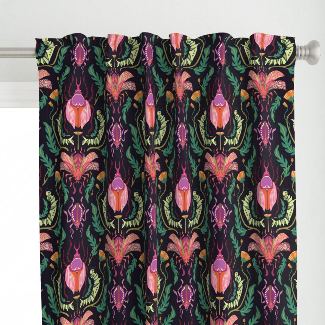 Bugs Damask Curtain Panel - Damask Beetles by Pinkowlet - Nature Art ...