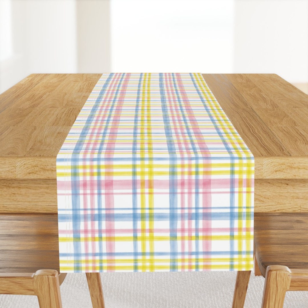 Plaid Table Runner - Pastel Watercolor Plaid Spring Cotton Sateen Table ...