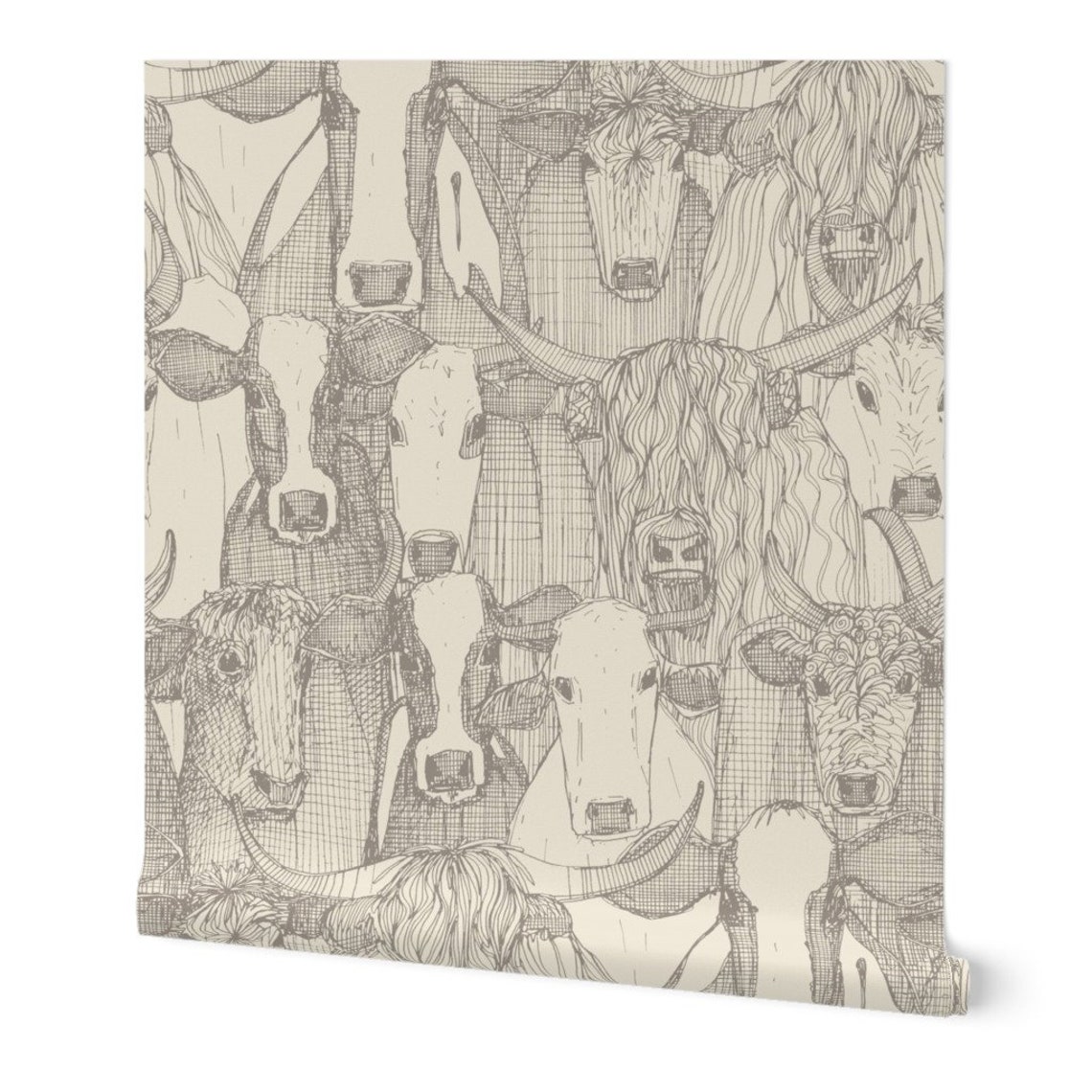 Neutral Cow Non-pasted Wallpaper Cattle Farming Rustic Farmhouse Dairy ...