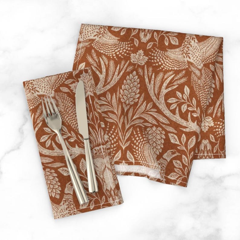 Deer Dinner Napkins Set of 2 - Damask Antlers Pheasant Pinecones ...