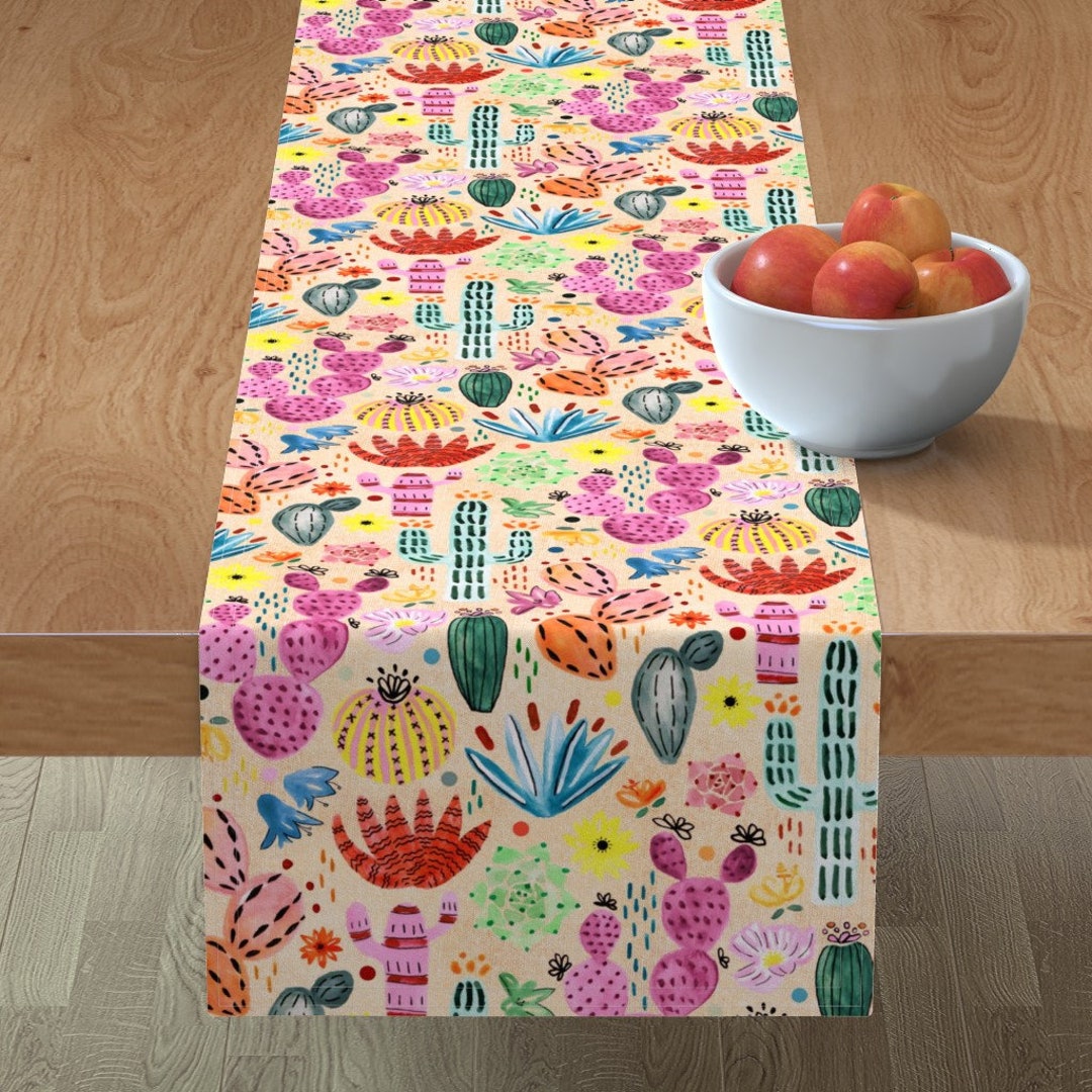 Watercolor Cactus Table Runner Fantasy Cacti by Tigatiga - Etsy