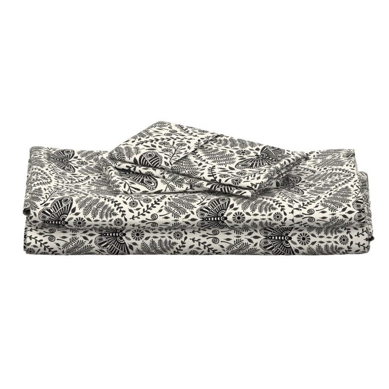 Dark Boho Sheets - Luna Moth Damask by Katanti - Witchy Moody Luna Moth ...