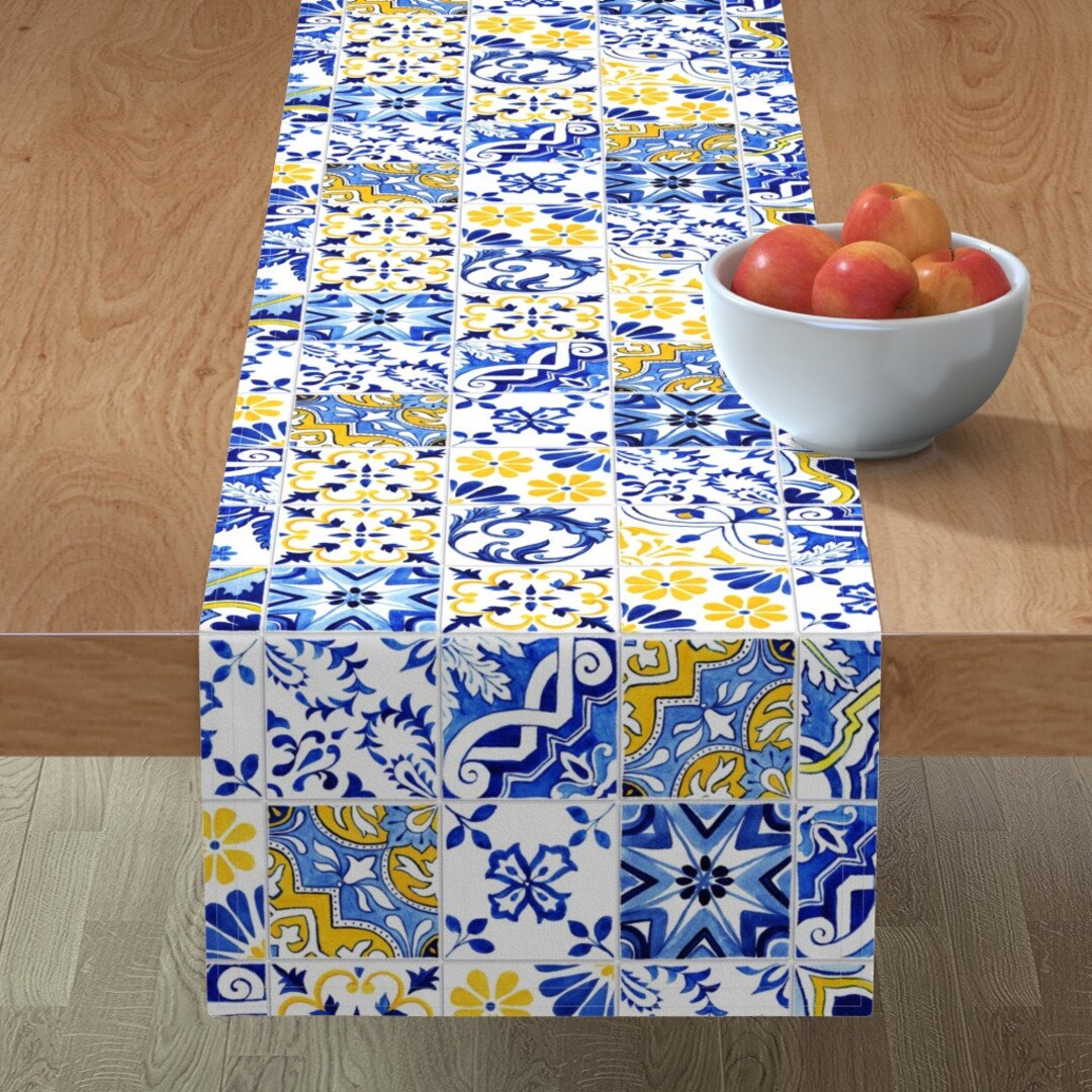 Spanish Tiles Table Runner Detailed Azulejos by Ilonitta - Etsy