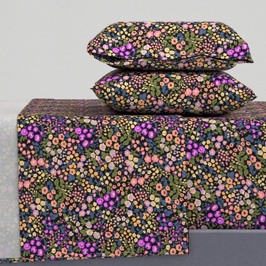 Ditsy Toss Sheets Forest Floral by Clovelly-print Tiny Flowers Garden ...