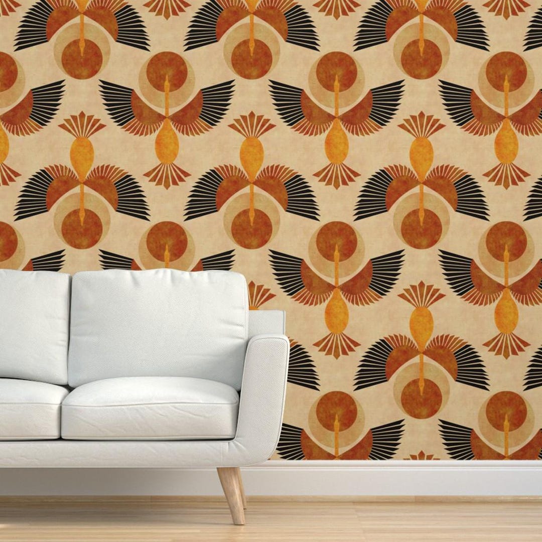Crane Talisman Textured Grasscloth Wallpaper - Black Cream Orange Gold ...