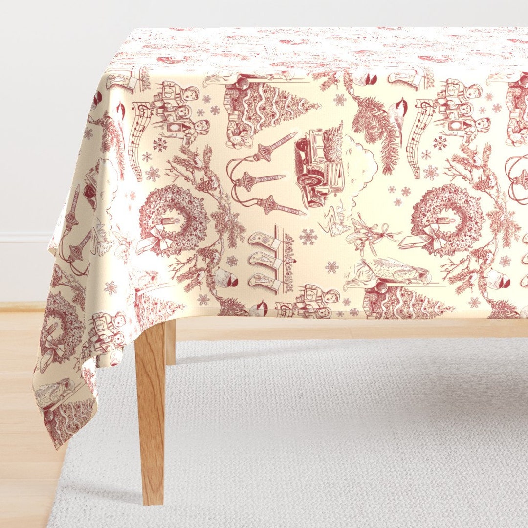 Holiday Toile Tablecloth Holiday Traditions by Vinpauld Red on Cream ...