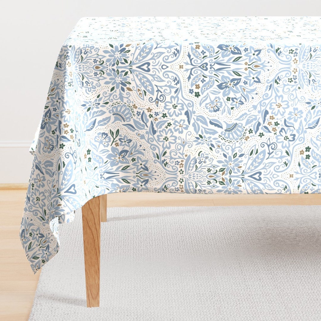Grandmillennial Tablecloth Victorian Blue Damask by Creativeinchi ...