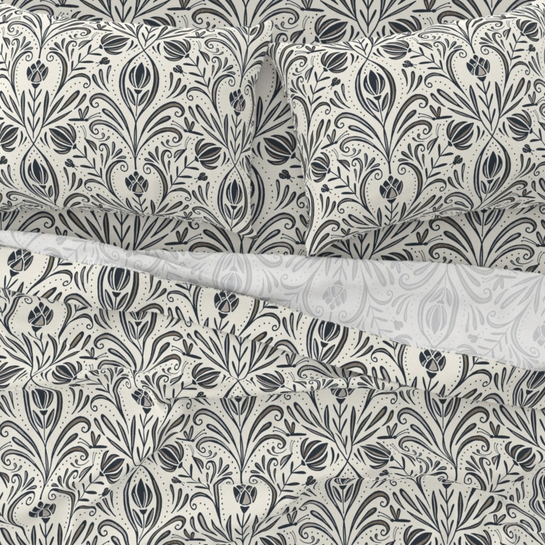 Modern Damask Sheets Rochelle by Amy_maccready Black Ivory - Etsy
