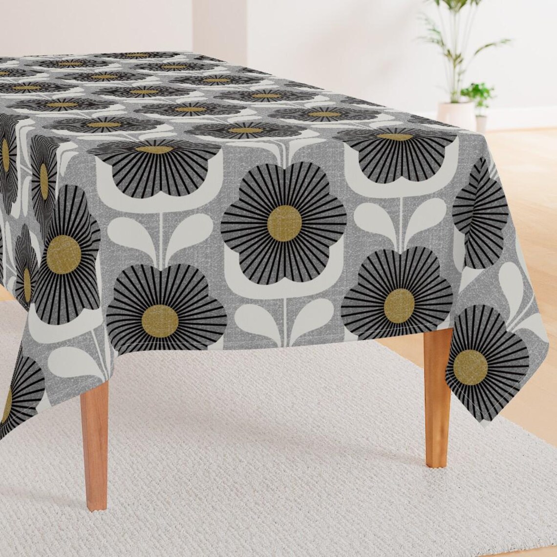 Mod Scandi Flowers Tablecloth - Mod Deco Blooms by Ottomanbrim - Large ...