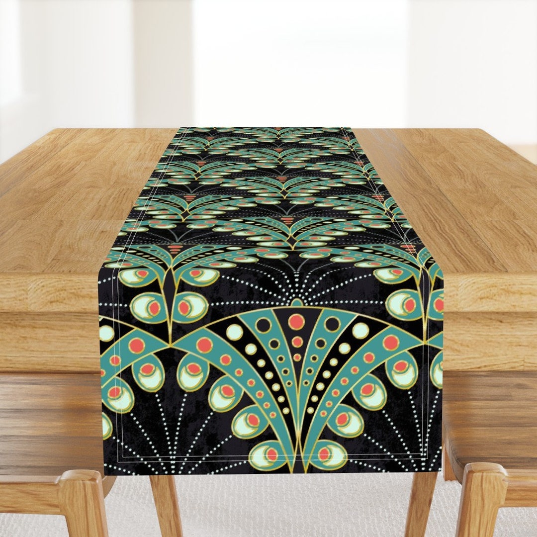 Art Deco Table Runner - Feather Art Nouveau Geometric Art Deco Large ...
