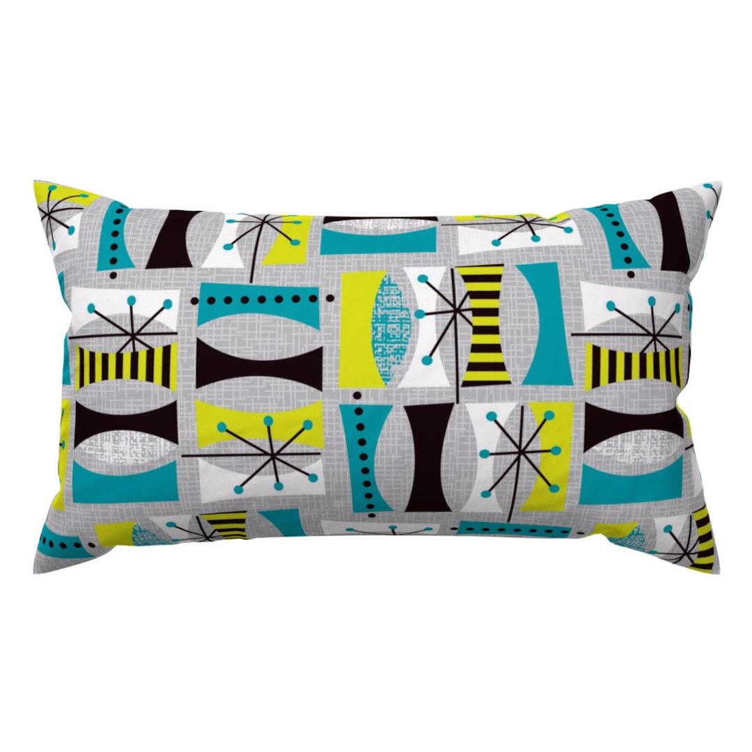 Mcm Lumbar Pillow - Mid Century Modern Retro Tribal Geometric Leaves ...