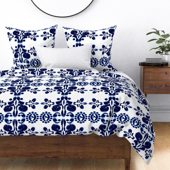 Indigo Blue Duvet Cover Ikat Blue and White by - Etsy