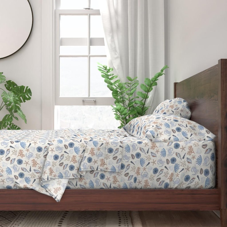 Coastal Seashell Sheets - Rock Pool by Hufton_studio - Soft Blue Cream ...