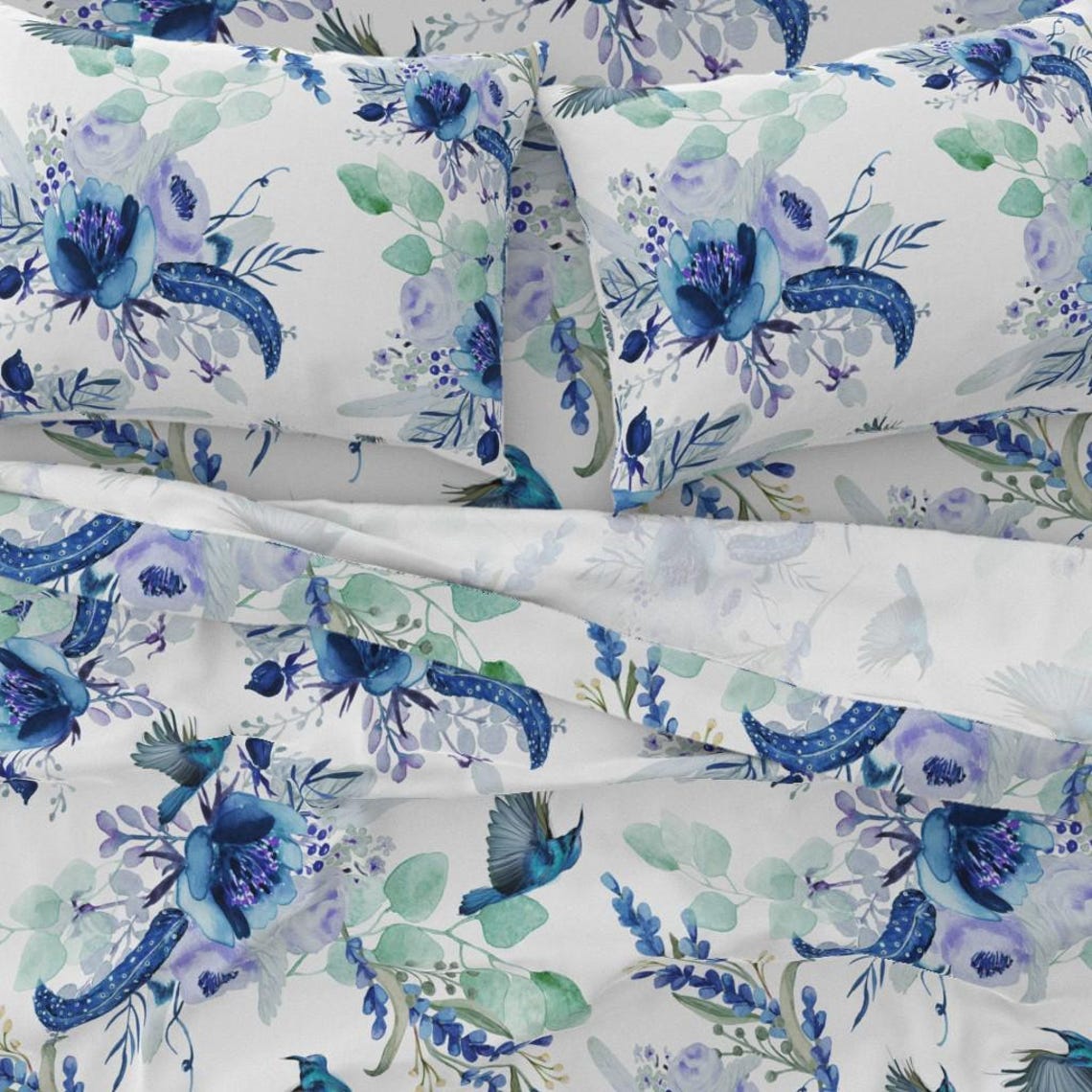Watercolor Birds Sheets - Hummingbirds by Dawn_leblanc - Blue Green ...
