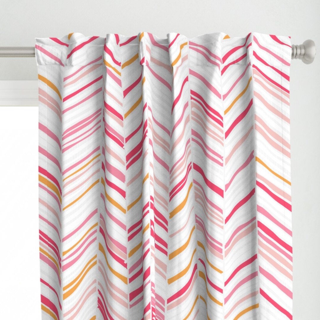 Chevron Curtain Panel Herringbone in Pink by Friztin Geometric Zig Zag ...