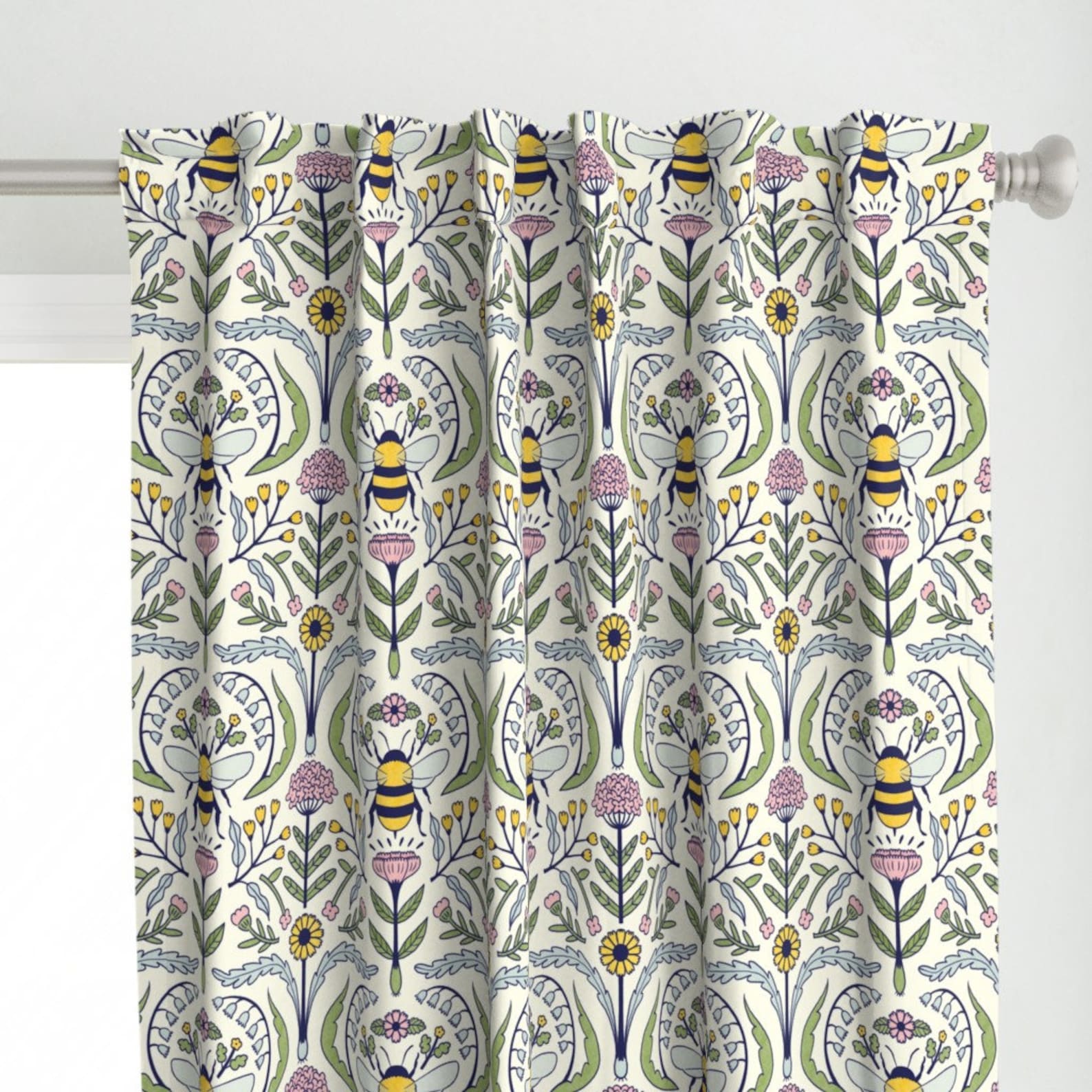 Colorful Bees Curtain Panel - Flowers Nature Art Nouveau Spring ...