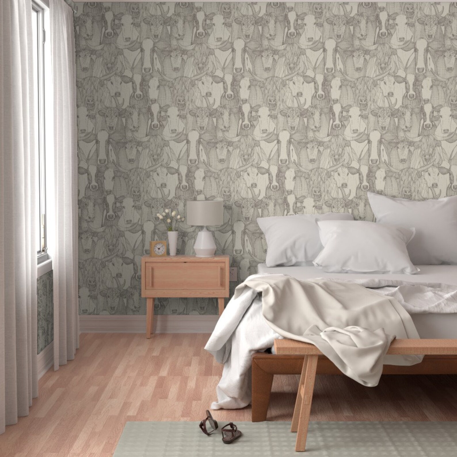 Neutral Cow Non-pasted Wallpaper Cattle Farming Rustic Farmhouse Dairy ...