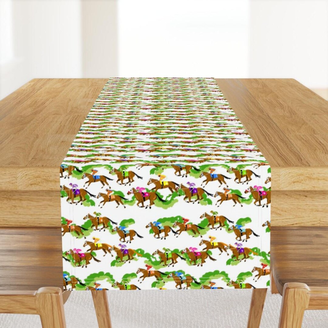 Horses Table Runner - off to the Races Derby Equestrian Jockey Cotton ...