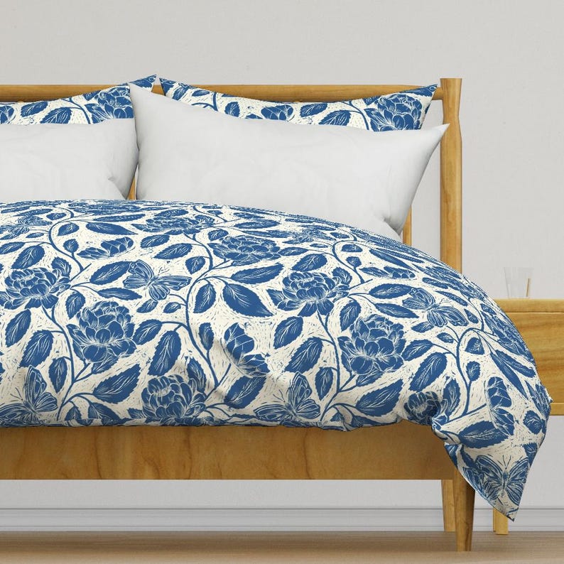 Blue Block Print Bedding - Peony Butterfly Floral by Nakiza_designs ...
