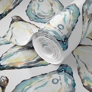 Coastal Watercolor Non-pasted Wallpaper Oyster Shells Large Scale ...